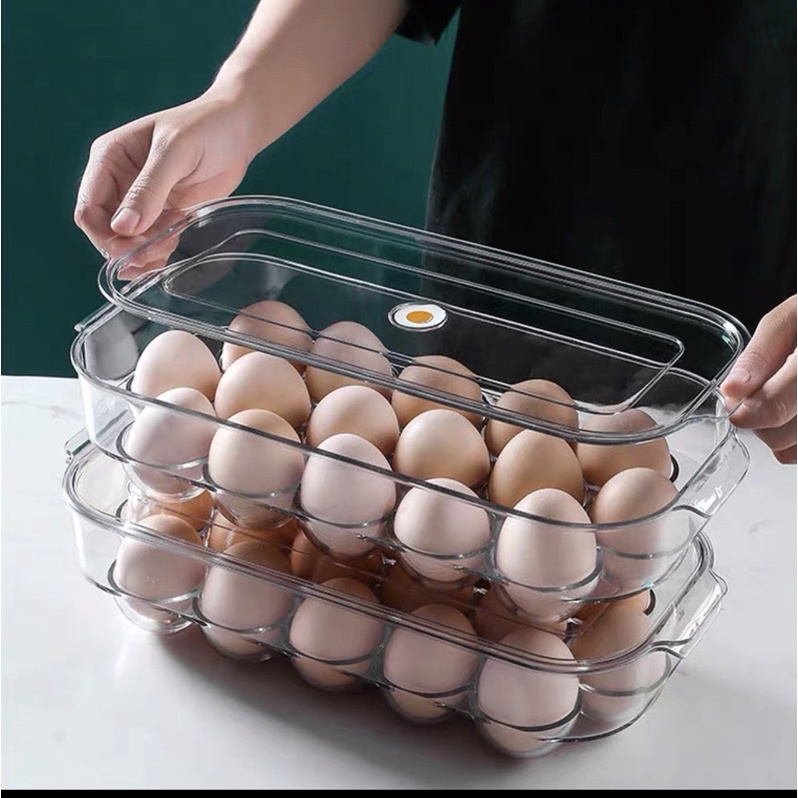 Egg Storage Box Bekas Telur Plastic Container with lid Fridge Organizer ...