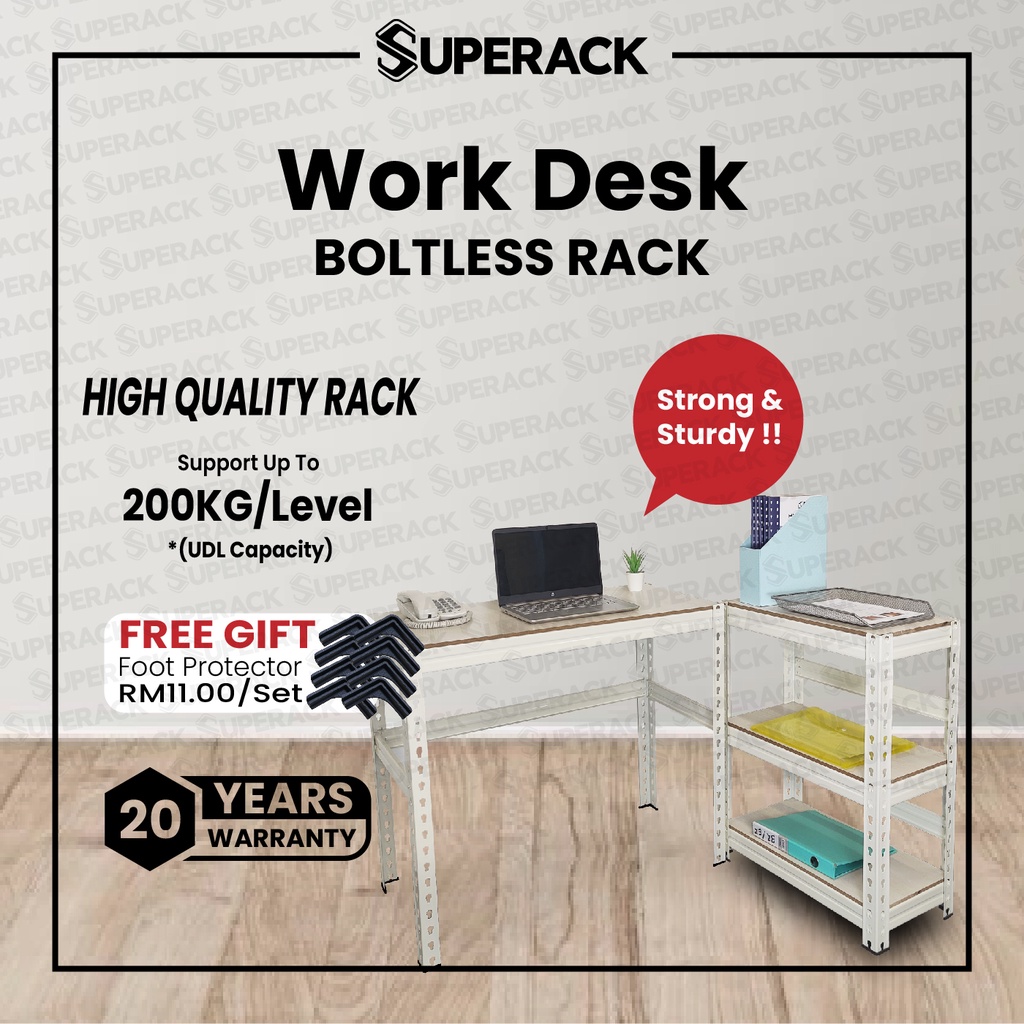 SUPERACK Boltless Rack Shelf Rack Work Desk Writing Table Rak Buku Meja ...