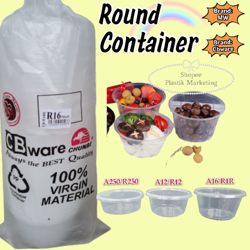 Round Container with Lids (50set±) / A250/R12/R16 Plastic Food Box ...