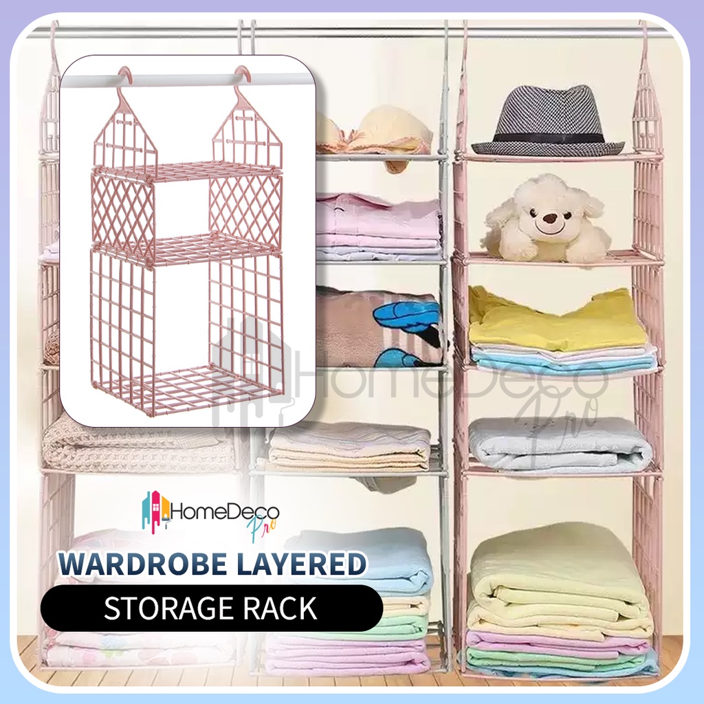 Multi-Layer Foldable Hanging Storage Rack Closet Organizer Folding ...