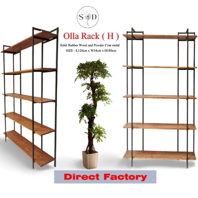OllO Rack (H) with Full Solid Wood and Powder coat Metal Rack Book ...