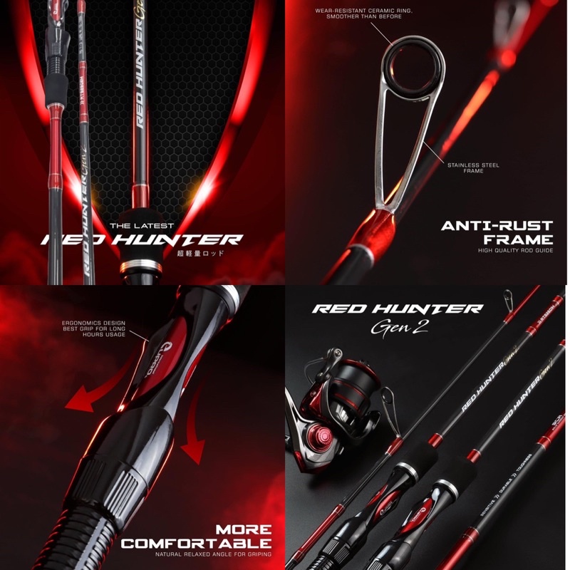 🔥2022🔥EUPRO RED HUNTER GEN 2 Solid Carbon Spinning Casting Jigging Rod ...