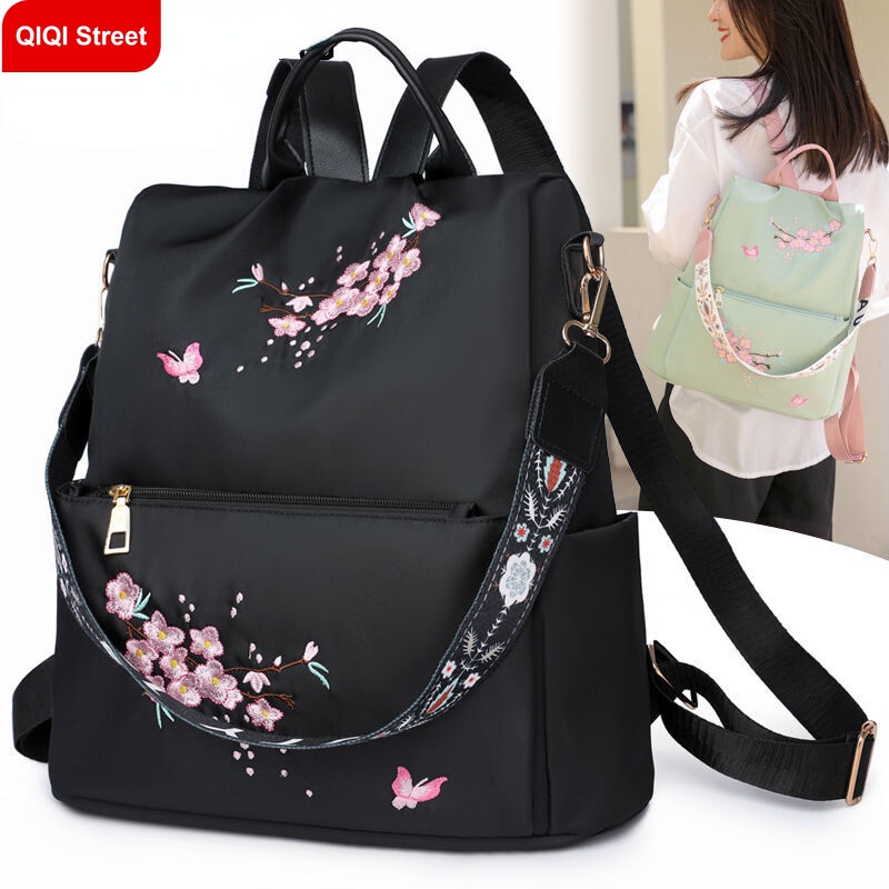 Fashion embroidered backpack women's new Oxford cloth backpack anti ...