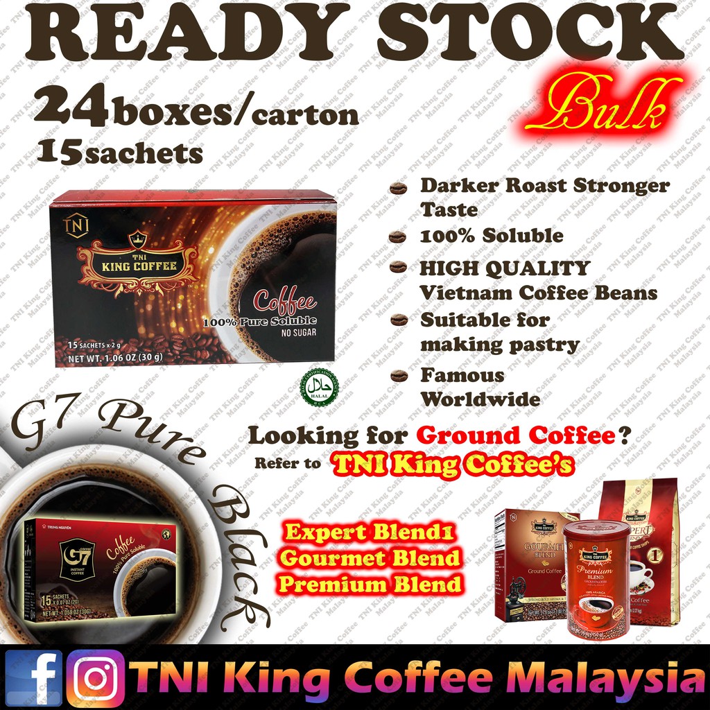 [Ctn]🌟TNI King Coffee Pure Black Vietnam Coffee, 15 sac (HALAL)🌟 ...
