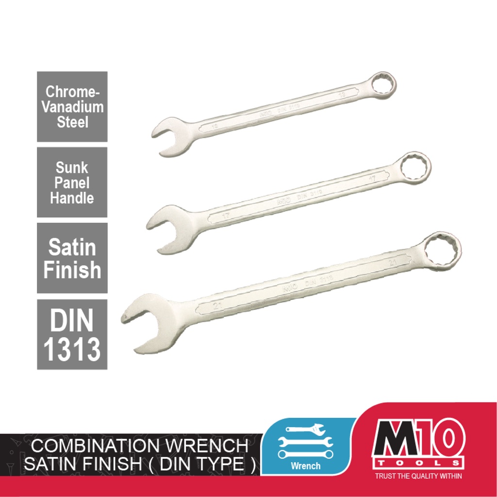 M10 Combination Wrench Satin Finish Din Type 6 / 8 / 7 / 9 / 10 / 11 ...