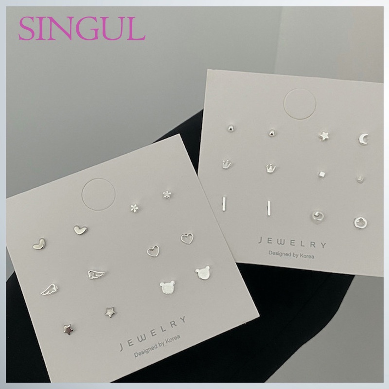 Singul S925 Silver Stud Earings Set Women Exquisite Heart ...