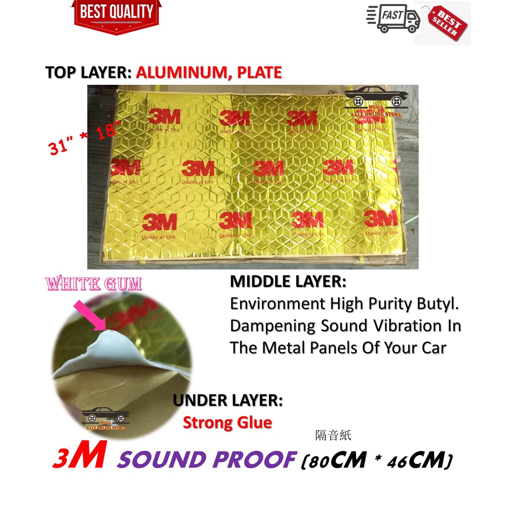 3M Car SoundProof 80cm x 46cm Sound Proofing Insulation Heat Mat 1Pcs ...
