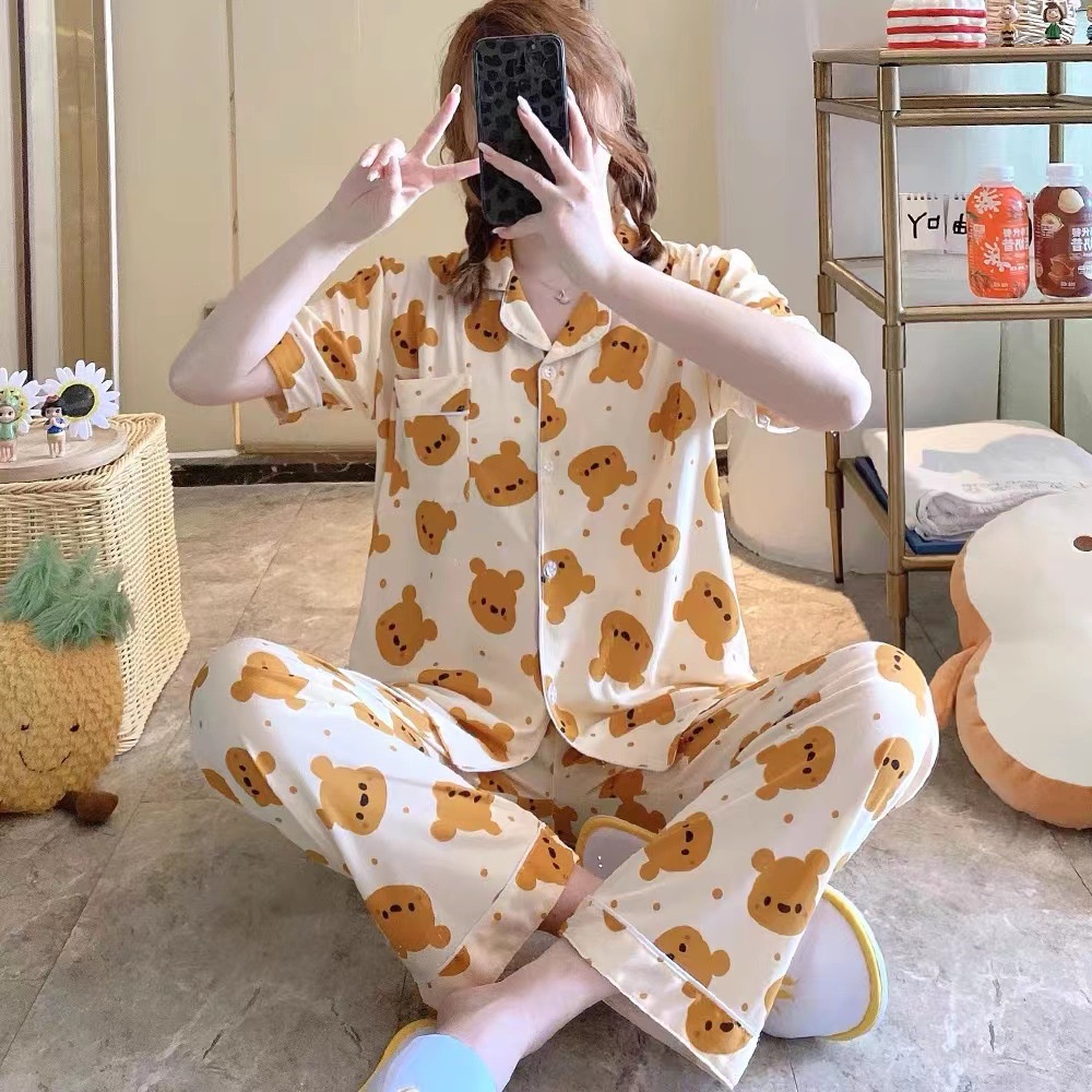 2 pieces 2024 Pajamas women ins summer new sweet and simple student ...