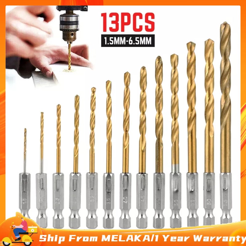 13PCS High-Speed Steel HSS Hexagonal Shank Drill Bit Set 1.5MM - 6.5MM ...