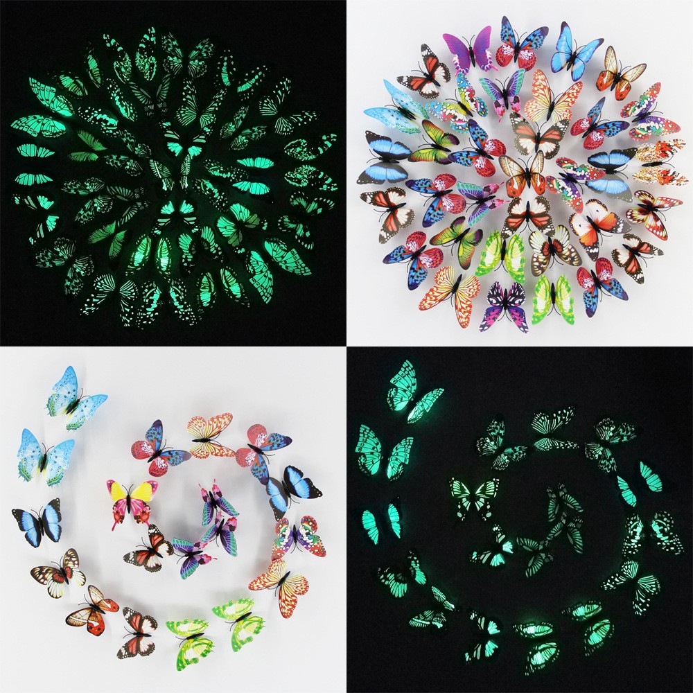 3pc Glowing Dark Butterfly New Luminous Glowing In The Dark Simulation ...