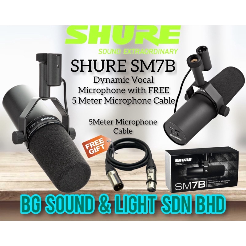 SHURE SM7B Cardioid Dynamic Vocal Microphone Free 5Meter Microphone ...