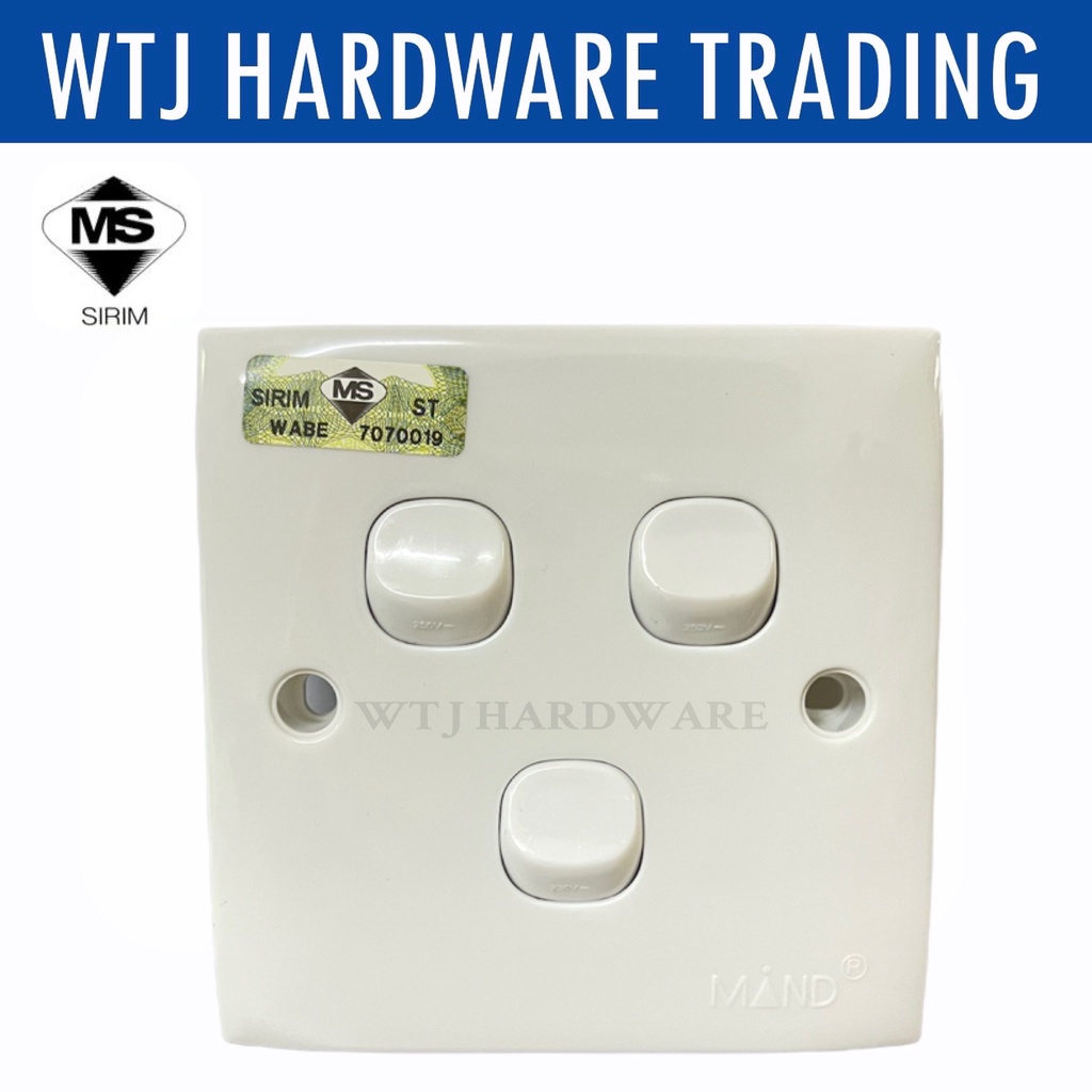 MIND 3 GANG 1 WAY SWITCH / SIRIM / Switches Switched Socket Suis rumah ...