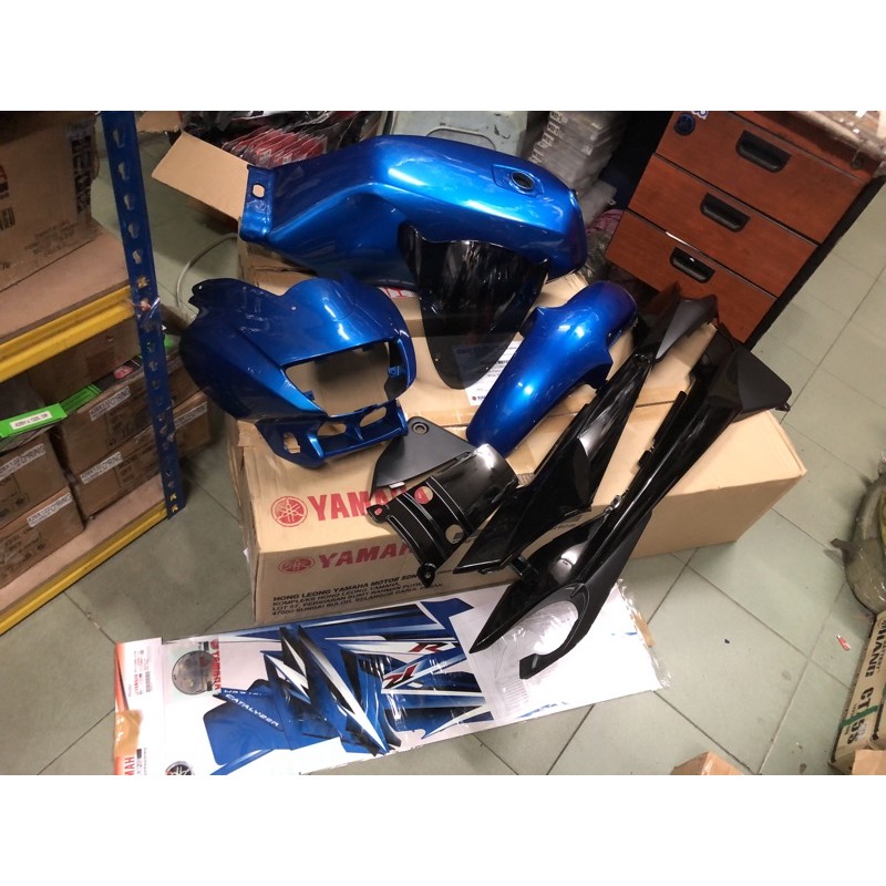 💯 Yamaha RXZ Catalyzer Body Cover Set & Stripe Original HLY BIRU SKALA ...