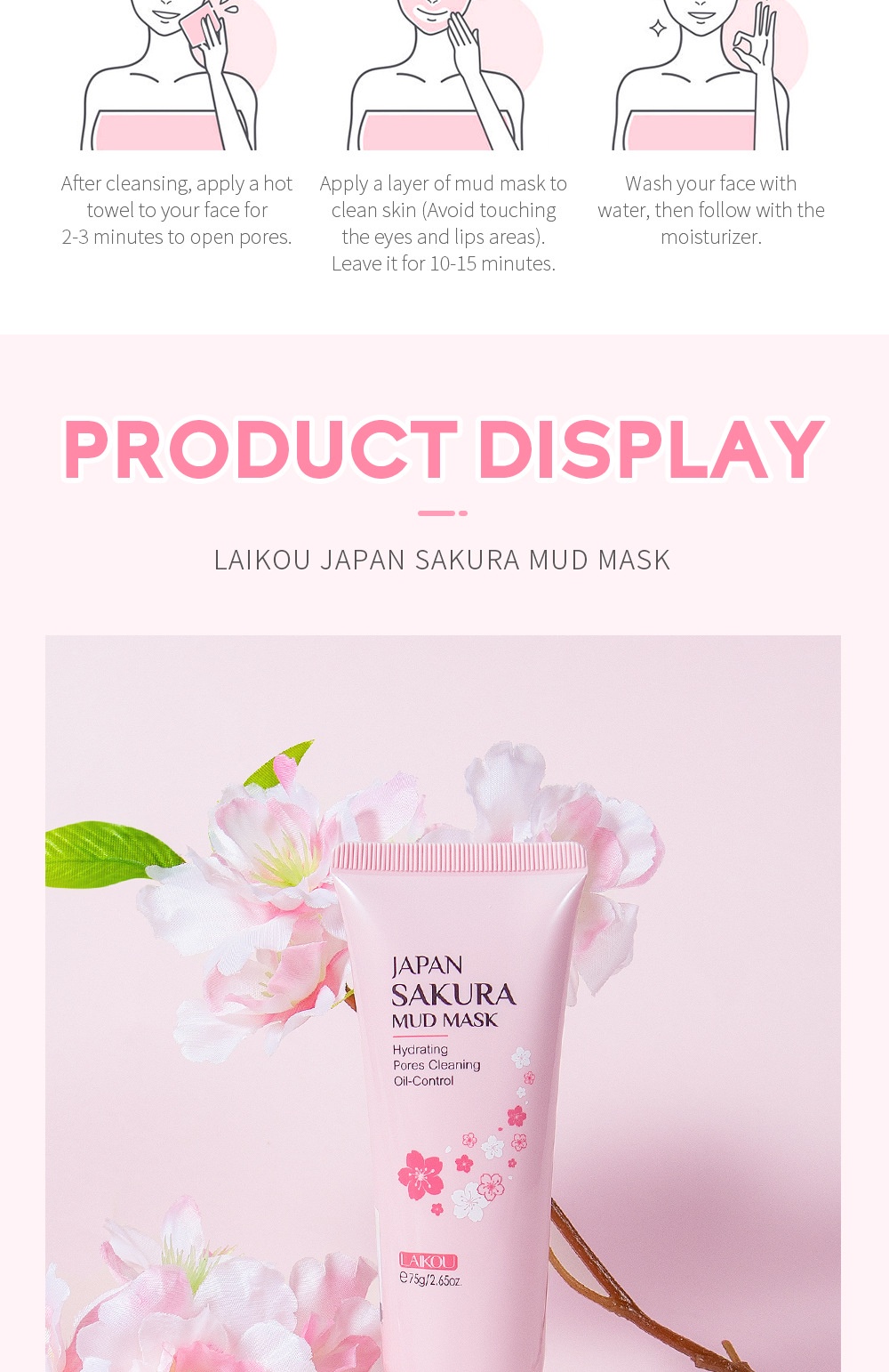 LAIKOU Japan Sakura Mud Mask Cleansing Pores Clay Mask Remove Blackhead ...