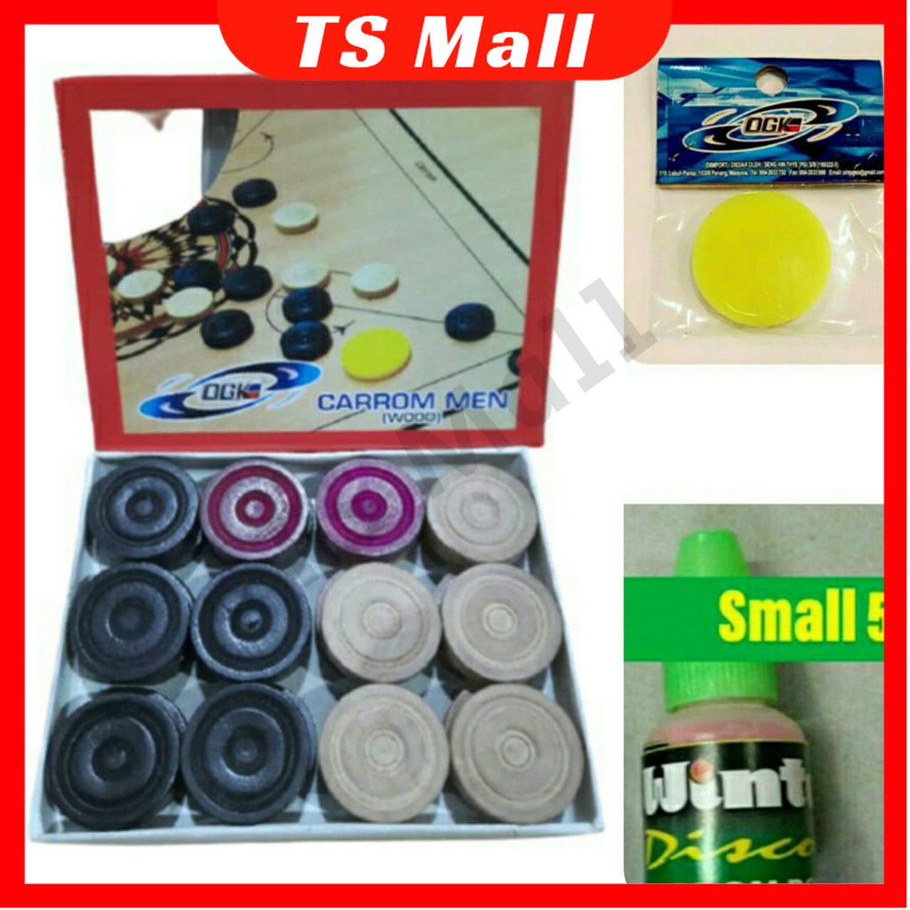 OGK Carrom Men Wood with carrom striker and disco powder 5g set Carrom ...