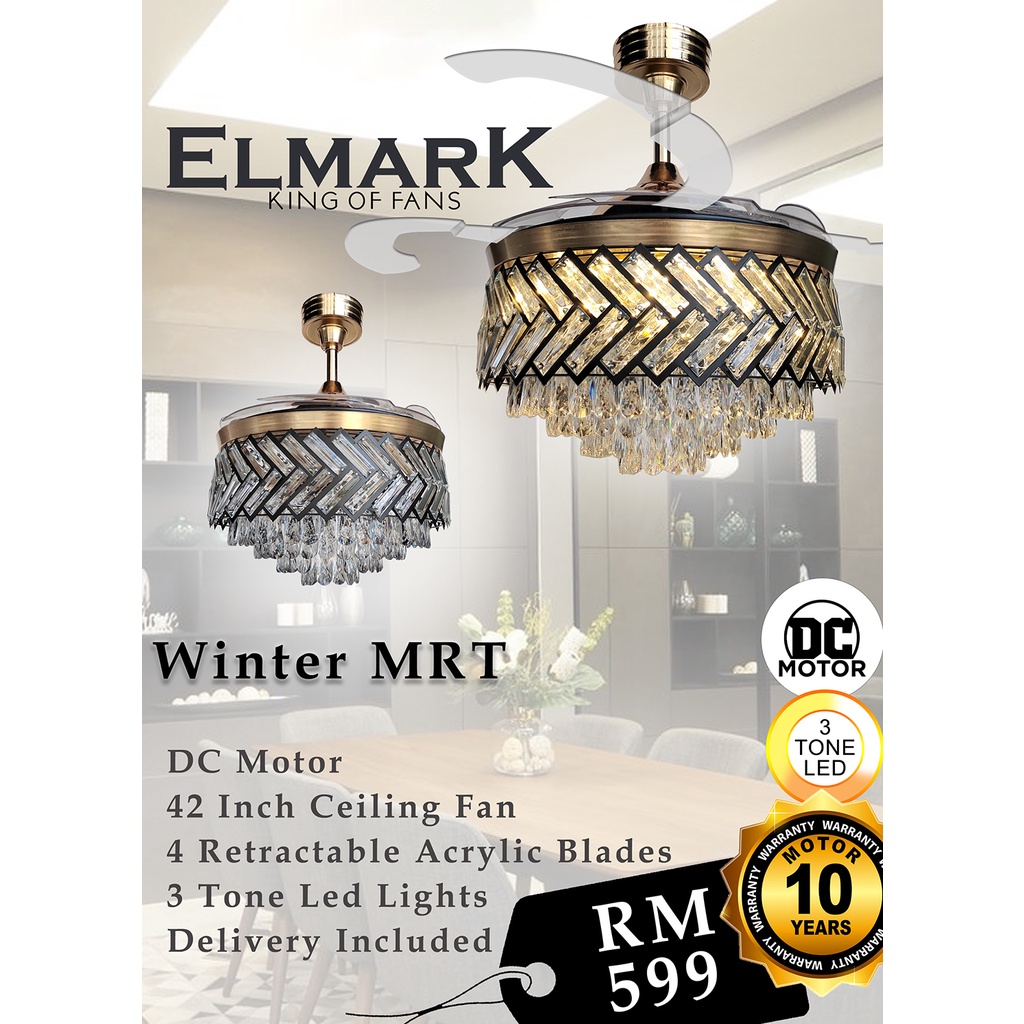 Ceiling Fan Elmark 42" Fanaway Winter MRT Retractable Blade | 遥控风扇 ...