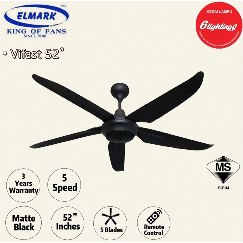 Elmark Ceiling Fan Vifast 52” With Remote Control - 5 Blades (1Units ...