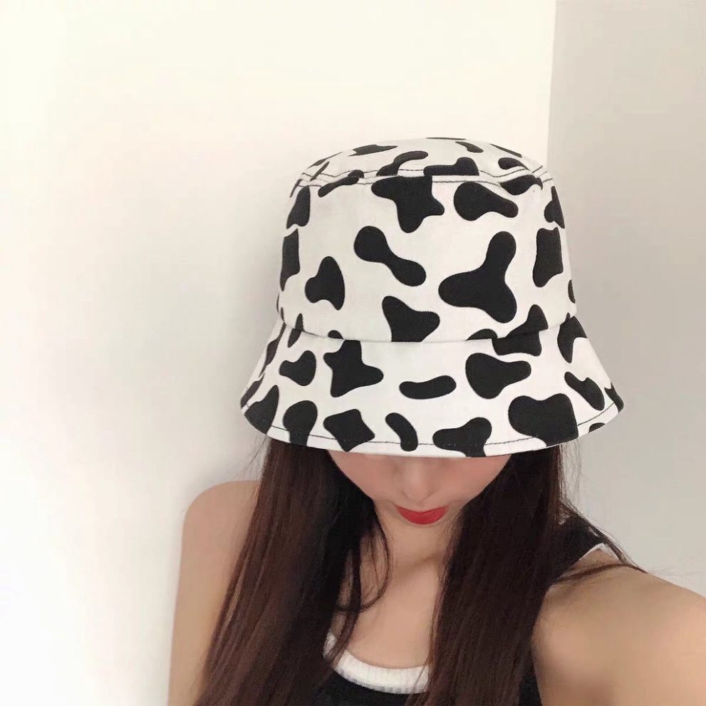 Hot 2-Sided Dairy Cow Pattern Bucket Hat unisex Dairy Cow Round Brim ...