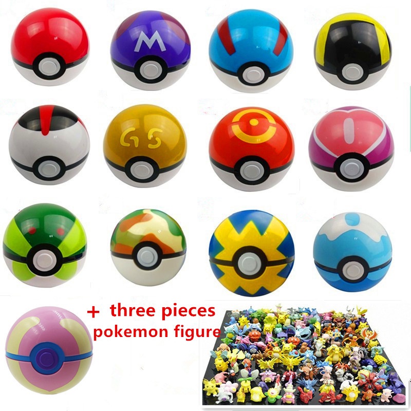 Pokemon Pokeball + 3 Figures Pop-up 7cm Plastic Ball Pikachu Toy Kids ...