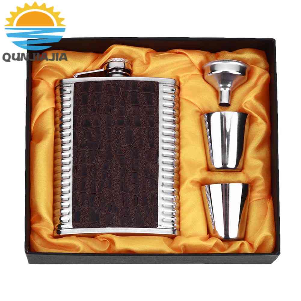 Portable 8oz Leather Stainless Steel Hip Flask Set Whiskey Flagon with ...