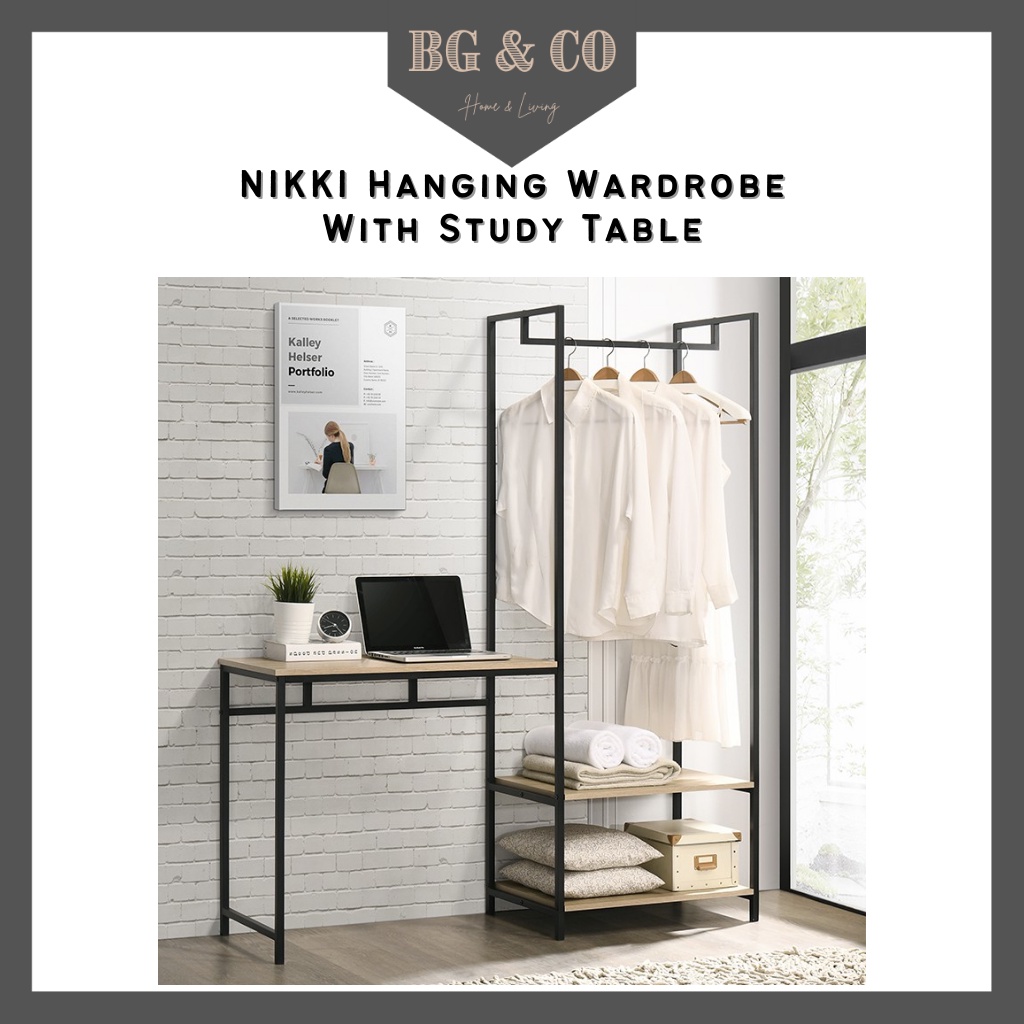 NIKKI Hanging Wardrobe Study Table Study Desk Garment Rack Clothes ...