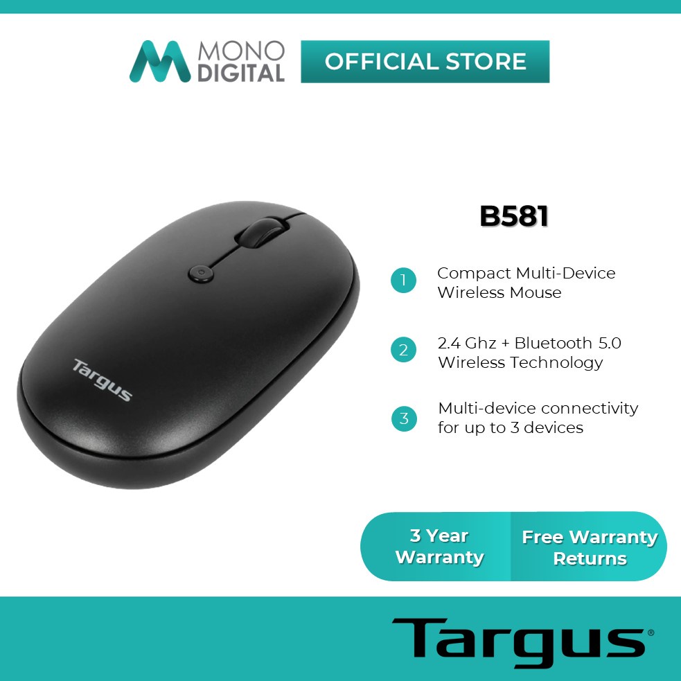 Targus B581 2.4 GHz Bluetooth 5.0 Wireless Compact Multi-Device ...