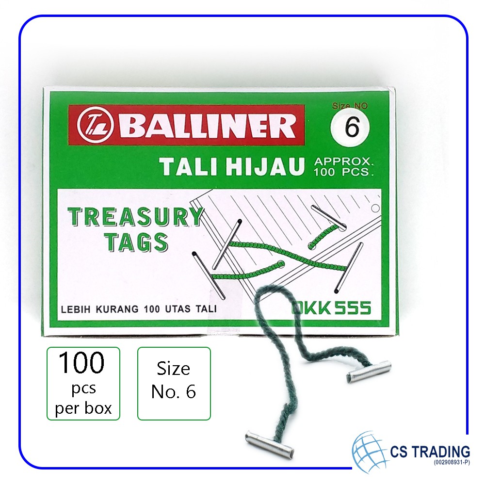 Balliner Treasury Tags Tali Hijau No. 6, 7, 8, 9, 10 Short Length Metal ...