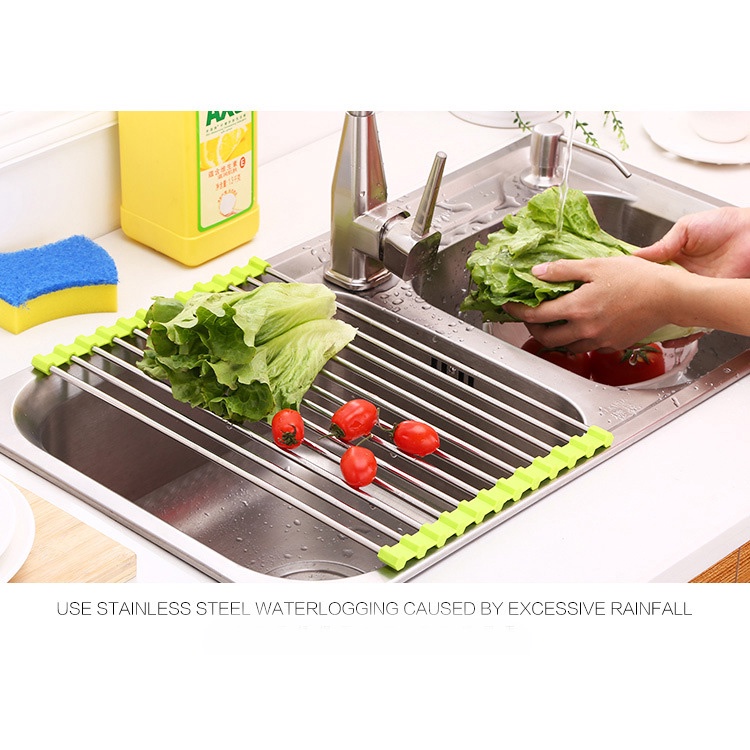 Kitchen Shelves Drain Rack Vegetable Dish Storage Rack Roll-up Sink ...