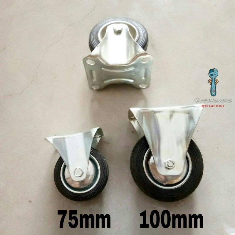 3” 75mm 4” 100mm Black Rubber Caster Wheel | Roda Mati | Rigid Type ...