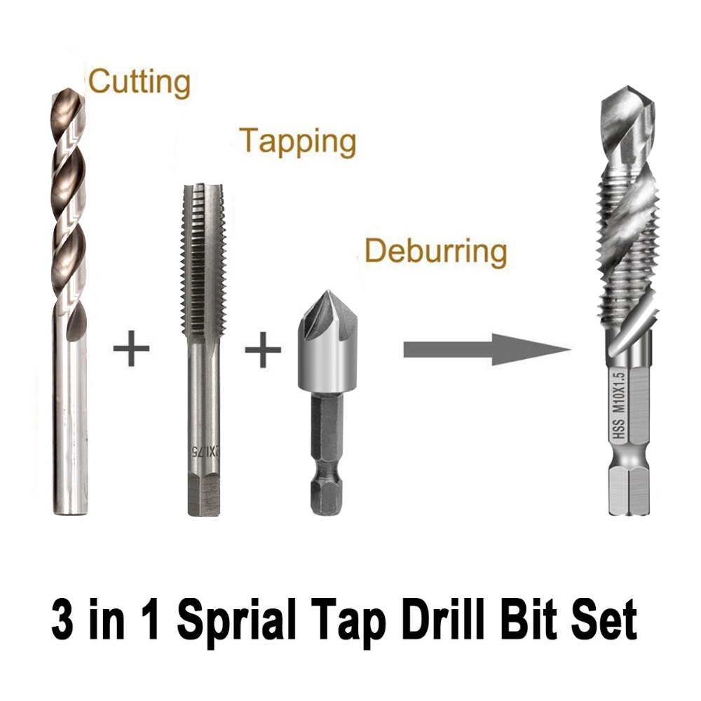 6PCS M3+M4+M5+M6+M8+M10 Titanium Coated HSS Thread Tap Set Metric Tap ...