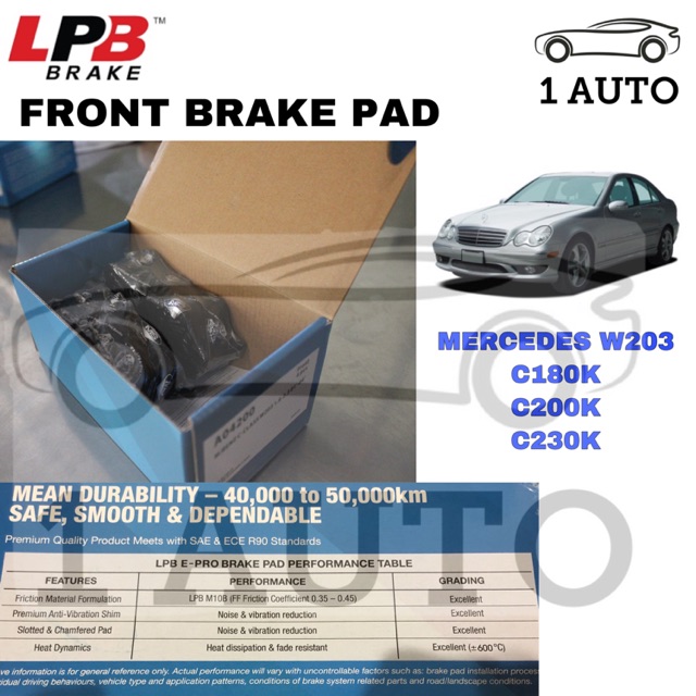 LPB e-PRO SEMI METALLIC FRONT BRAKE PAD MERCEDES W203 C180K C200K C230K ...