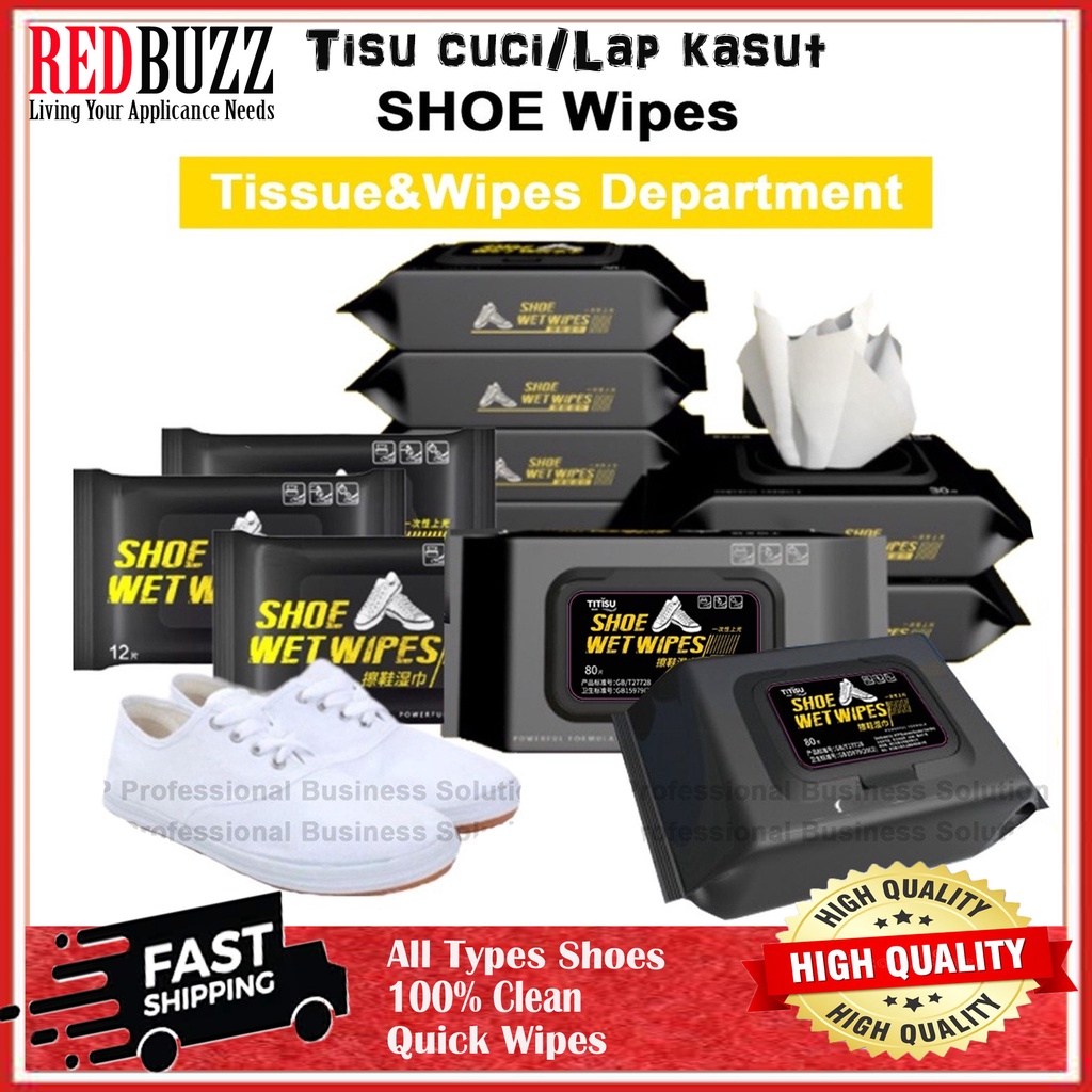 REDBUZZ 12/30/80pcs Shoe Cleaning Wet Tissue Quick Wipes Sneakers Care ...