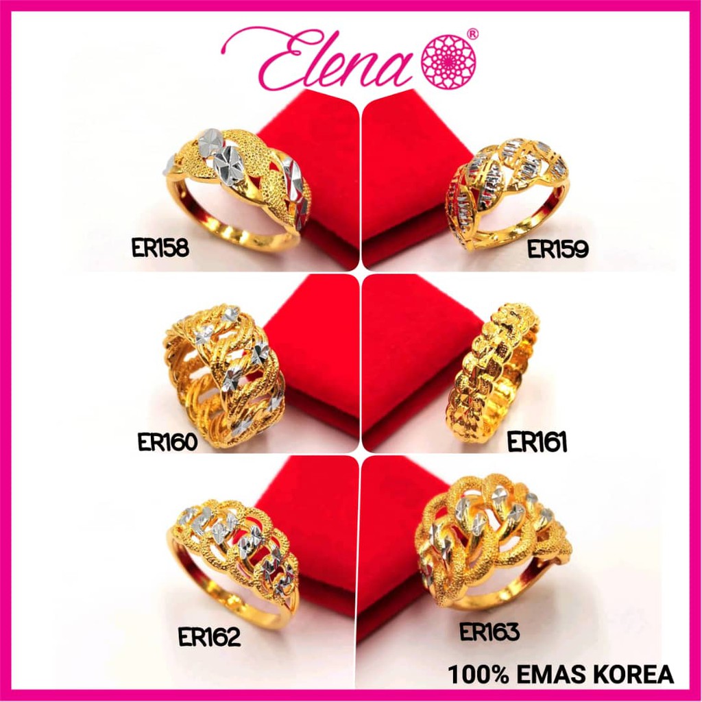Elena Emas Korea Emas Sadur Cincin Dewasa (ER158)(ER159)(ER160)(ER161)(ER162)(ER163) | Shopee ...