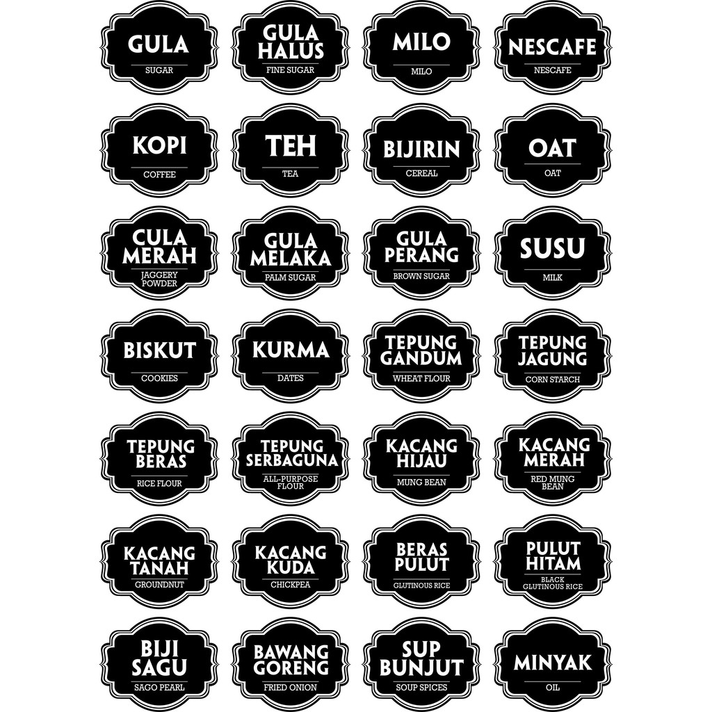 56PCS Sticker Dapur Label / Kitchen Label Sticker (Transparent ) READY ...