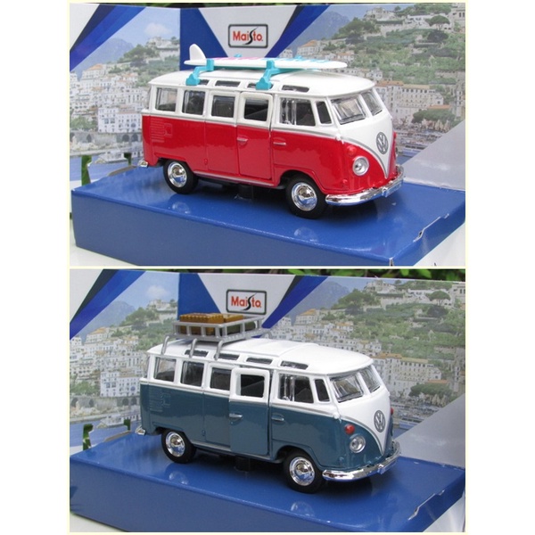 Maisto VW Volkswagen T1 Samba Bus 1962 With Roof Rack Blue (With Surfing Board Red ) Classic Bus ...