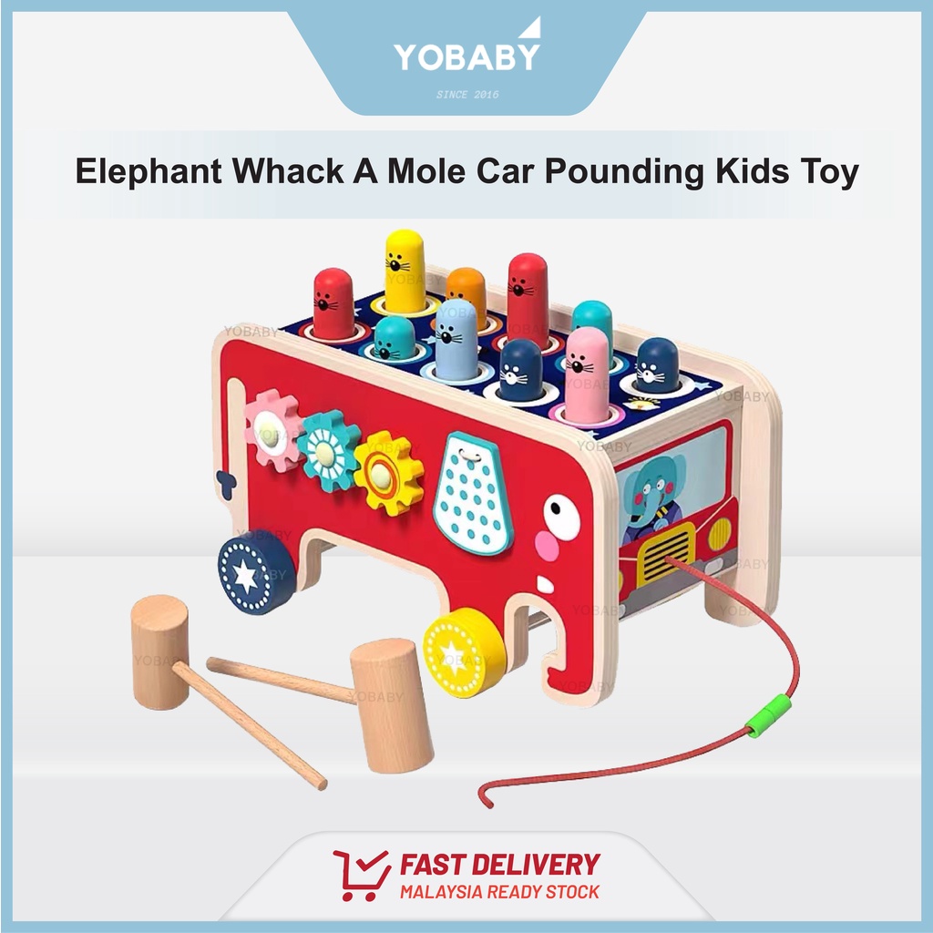 Wooden Elephant Whack A Mole Car Pounding Kids Toy | Shopee Malaysia