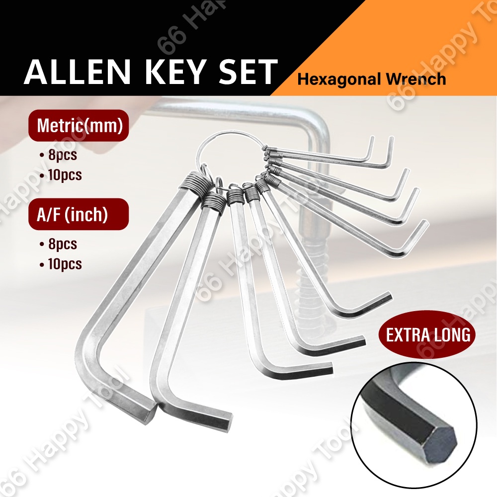 (8pcs /10pcs) Allen Key Hex Set AF/MM Metric Imperial Keychain Ring Set ...