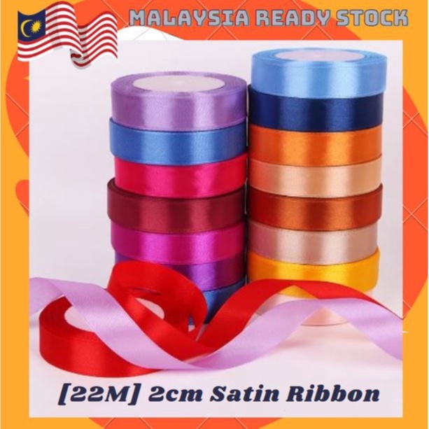 (22M) 2cm Satin Ribbon Reben Riben Flower Ribbon Bunga Hadiah Hantaran ...
