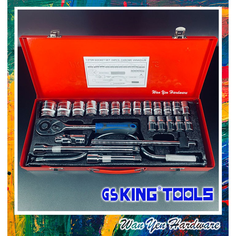 GS King Tools 24pcs Professional Grade 1/2” Dr. Flank Socket Set ...