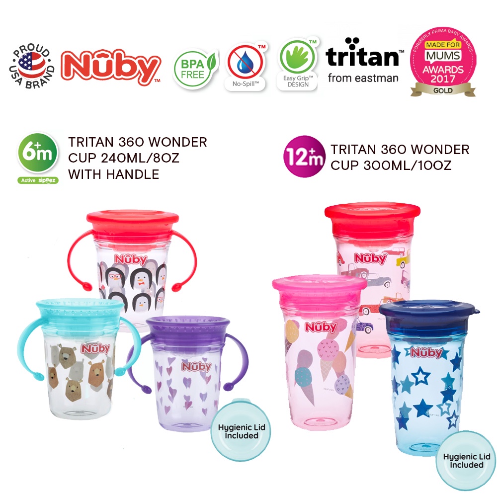 Nuby 360 TRITAN Wonder Cup 240ml/8oz with Twin Handle / 300ml/10Oz ...