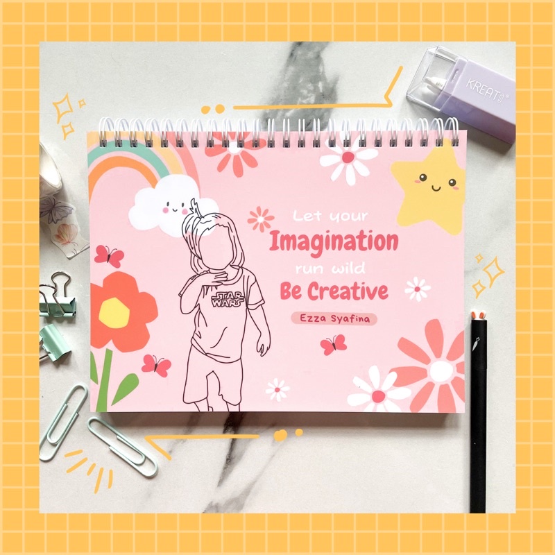 custom cover landscape notebook, drawing book for kid, buku tulis, buku ...