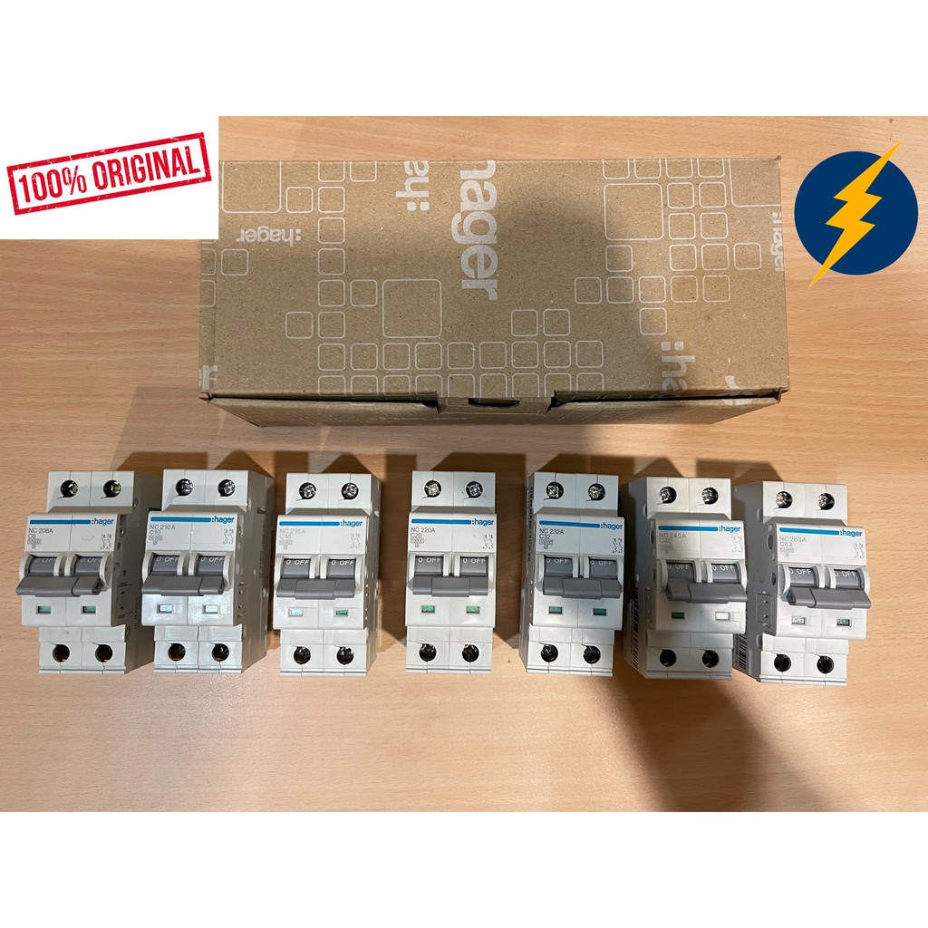 Hager MCB 2 Pole 10kA NC Series 6A / 10A / 16A / 20A / 32A / 40A / 63A NC206A NC210A NC216A ...