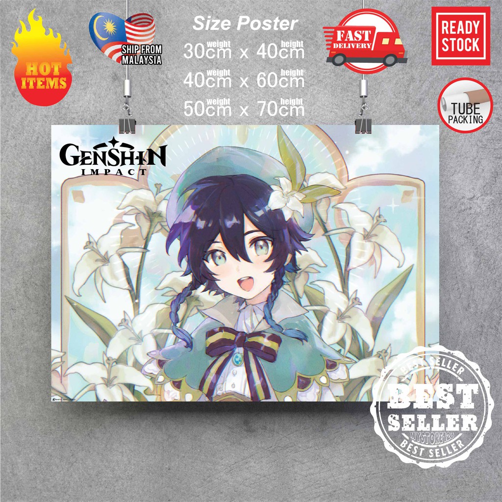 (Ready Stock) Genshin Impact poster Sticker Room decoration animation ...