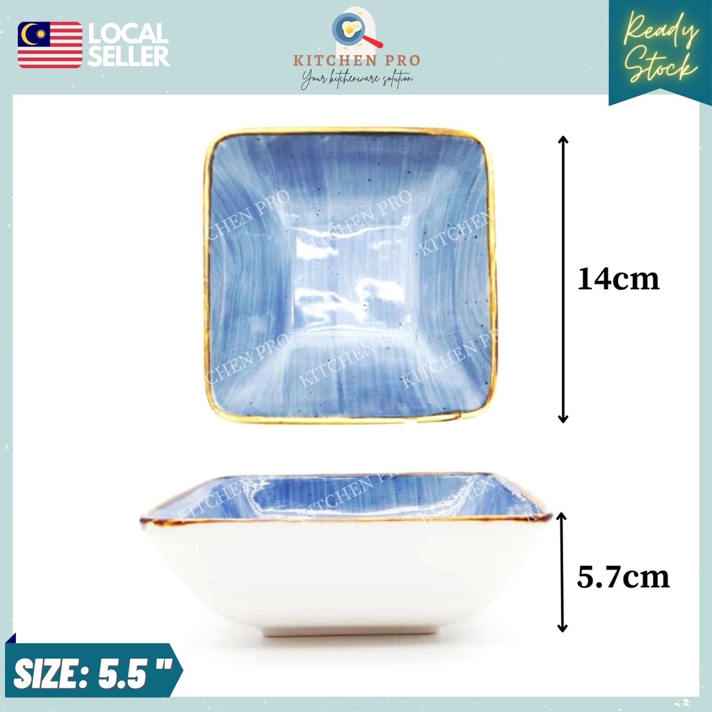 𝐊𝐈𝐓𝐂𝐇𝐄𝐍 𝐏𝐑𝐎 | Blue Porcelain Square Dinner Salad Deep Bowl / Nordic Style Dinnerware / Mangkuk ...