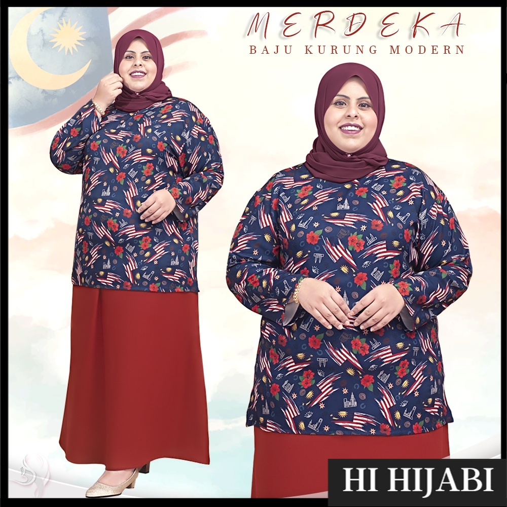 Plus Size (3XL-6XL) Kurung modern MERDEKA 2022 Premium Como Crepe | Shopee Malaysia