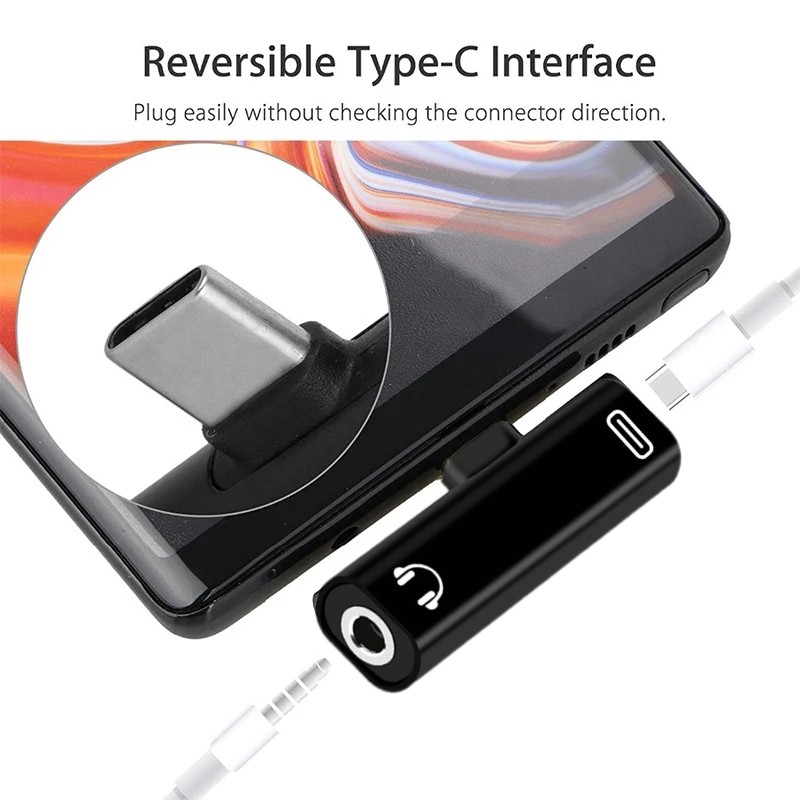 2 In 1 Type C To 3.5mm Jack Earphone Charging Converter USB Type-C ...