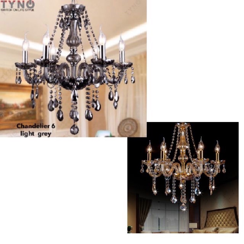6 Light Chandelier Luxury Gray Glass Crystal Candle Chandelier Lighting ...