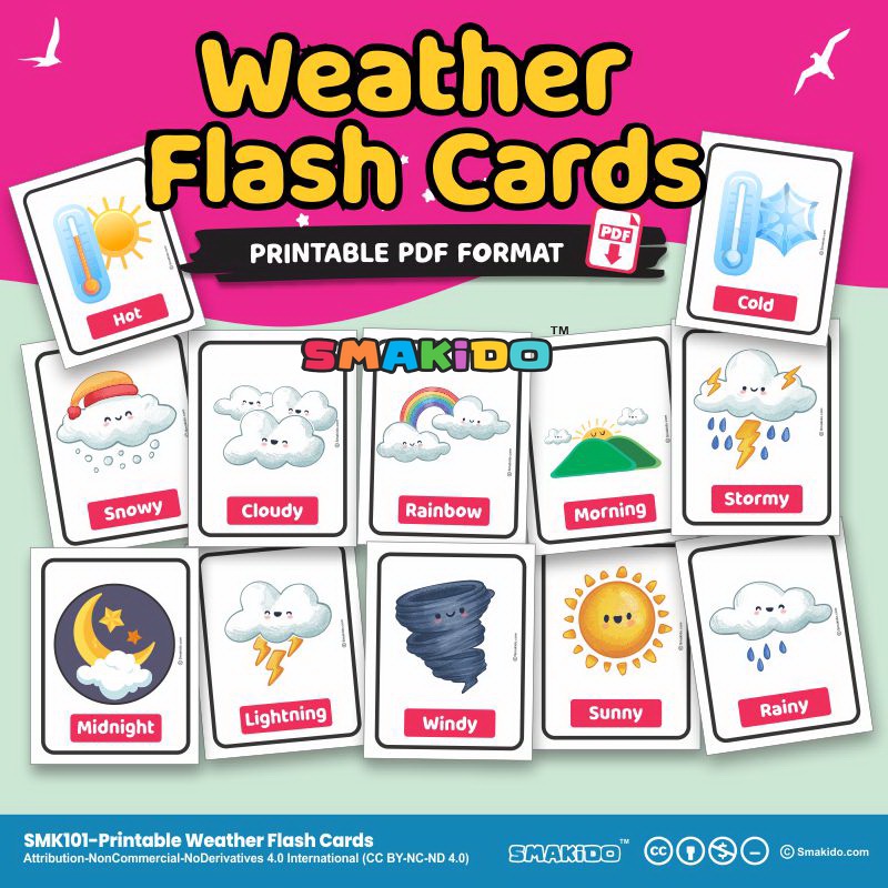 [ Soft Copy/PDF ] Printable Weather Flash Cards | Format PDF Kad Imbas ...