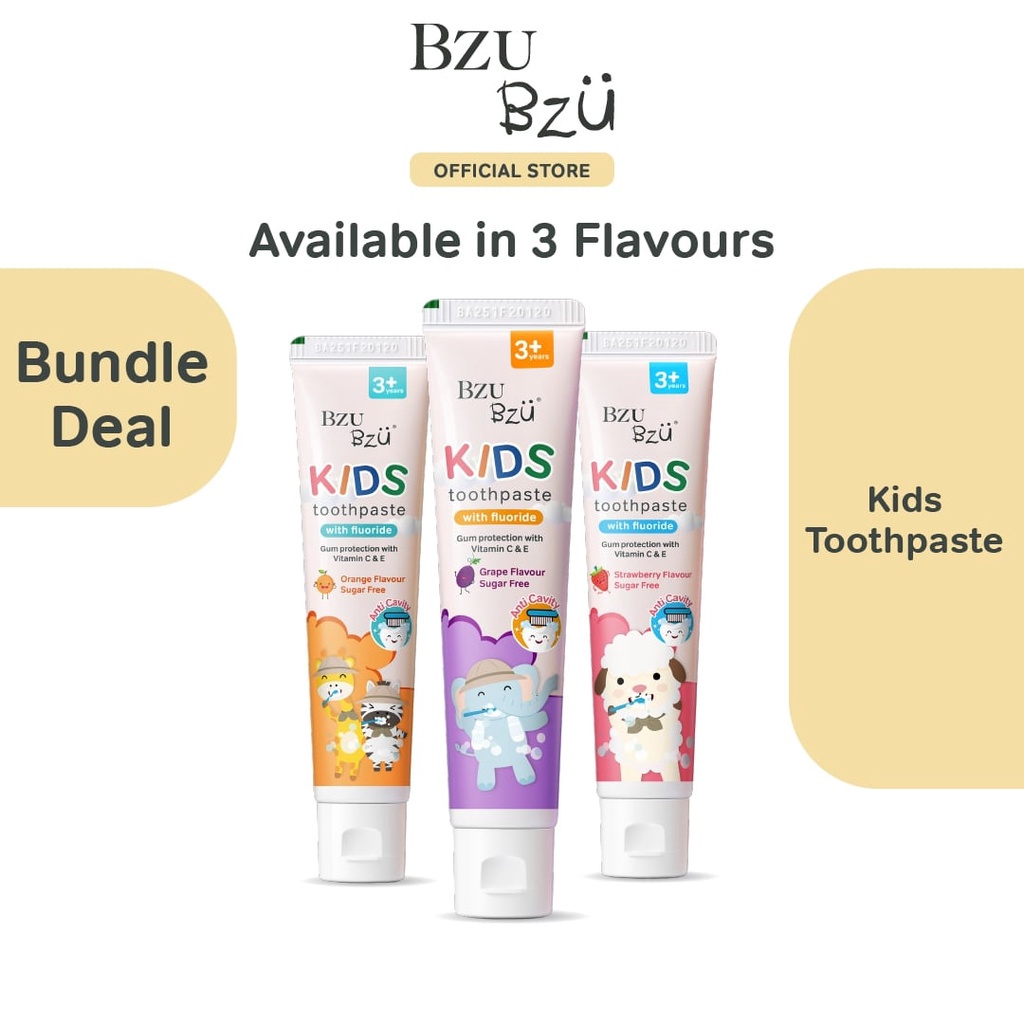 BZU BZU Kids Toothpaste Bundle Deal - Strawberry/Grape/Orange (50g ...