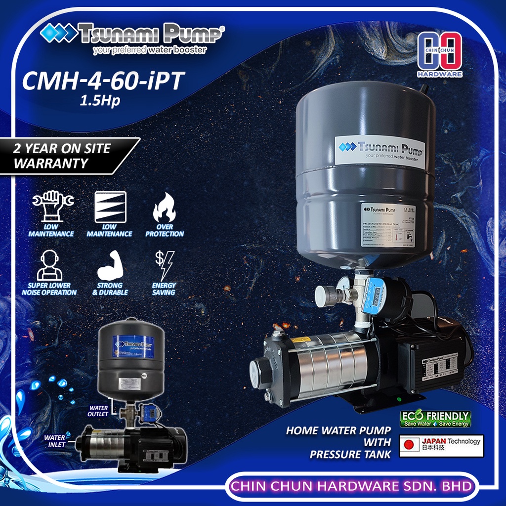 TSUNAMI PUMP CMH 4-60-iPT HOME WATER PUMP WITH PRESSURE TANK | 1.5HP ...